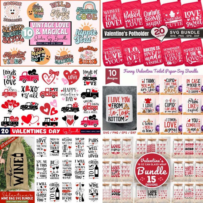 PAQUETE MEGA DE SAN VALENTÍN, paquete svg de San Valentín, diseños del ...