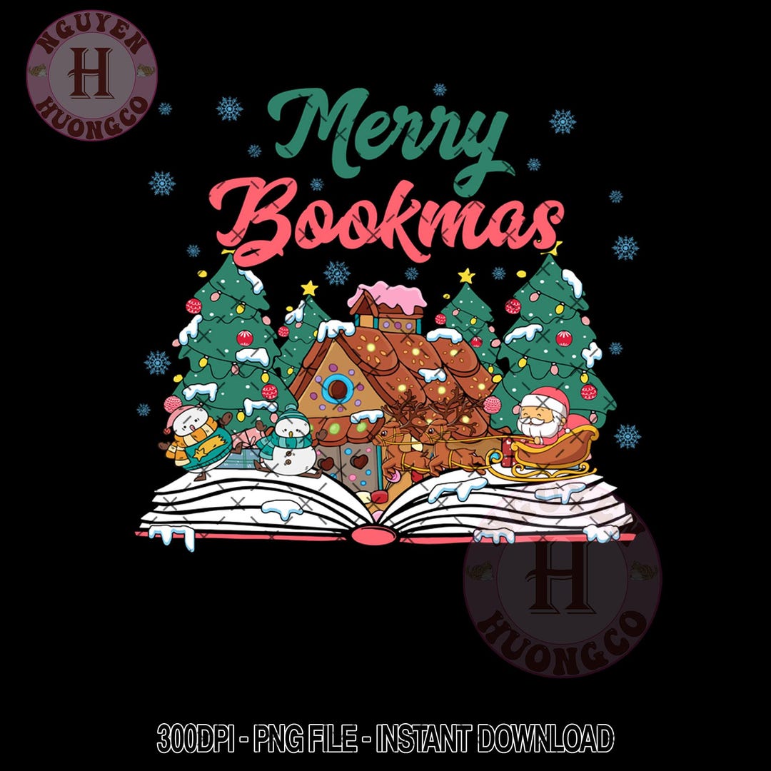 Merry Bookmas Christmas Book Lover Png, All Booked for Christmas Png ...