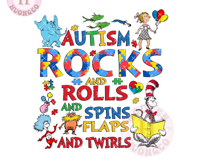 Autism Rocks and Rolls Dr Seuss Png, Autism Dr.susess Png Sublimation ...