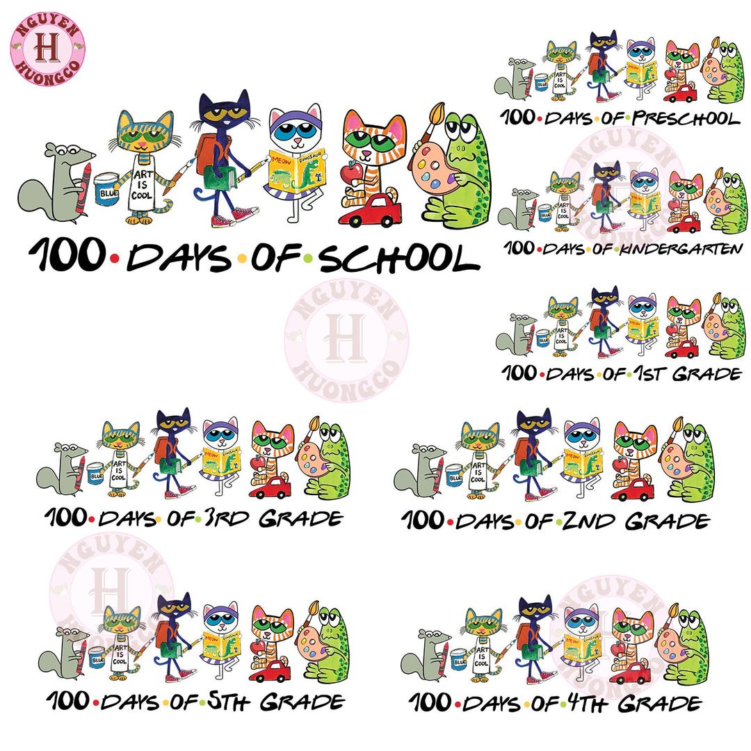 8+ Pete the Cat Friends 100 Days PNG Bundle, Pete the Cat Making ...