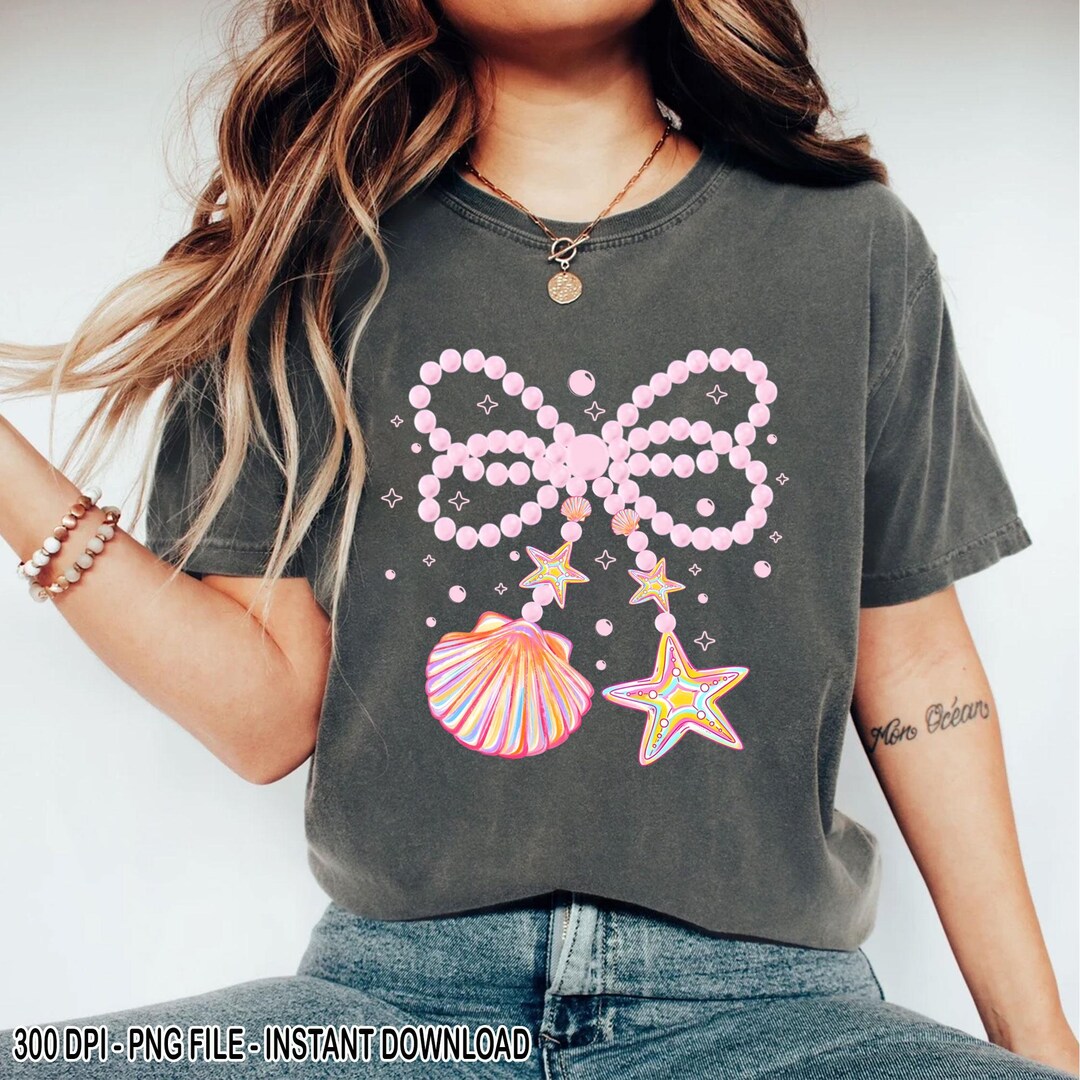 Coquette Clam Pearl Bow Png, Coastal Seashell Starfish PNG, Preppy ...