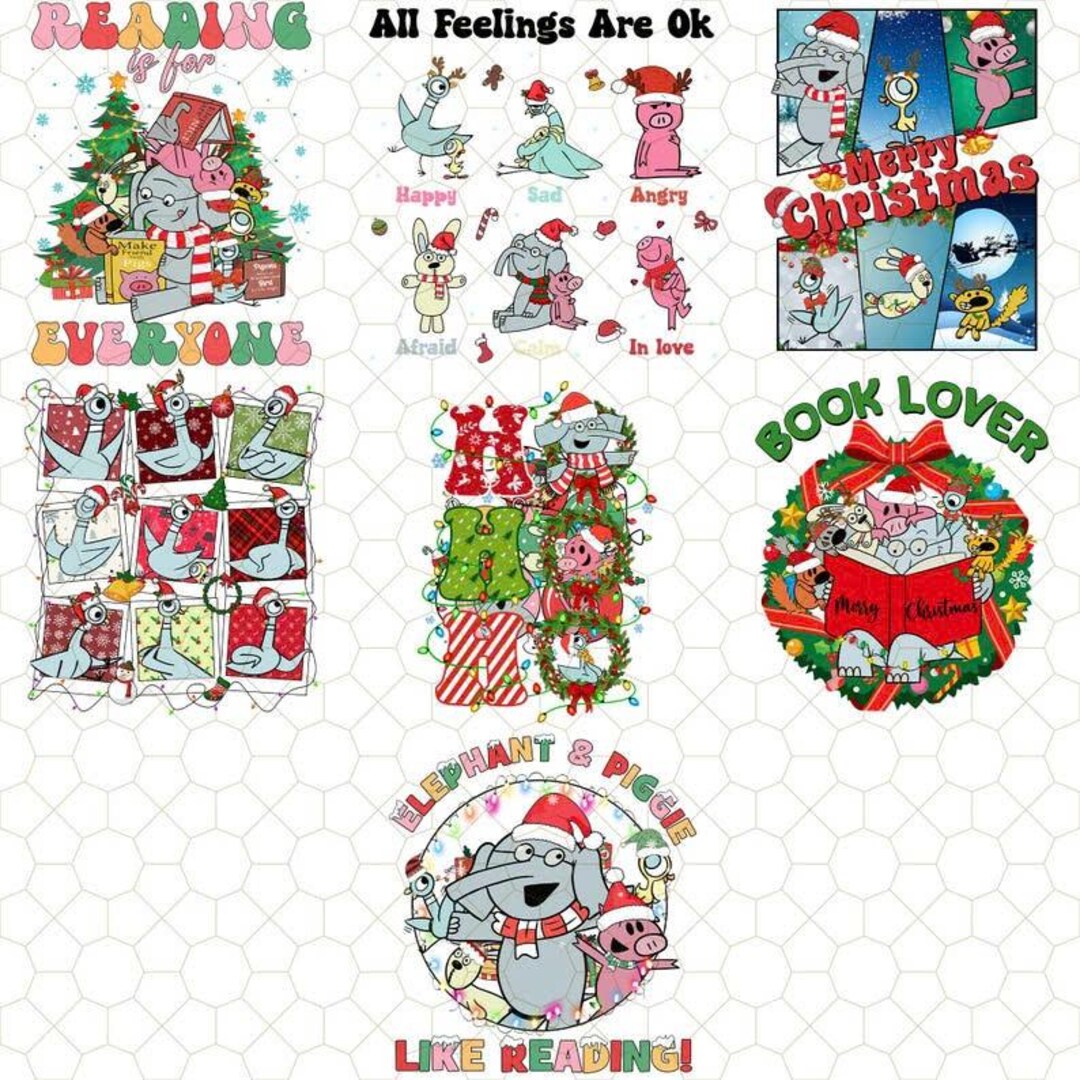 Merry Christmas Elephant and Piggie PNG Bundle, Elephant Piggie Png ...