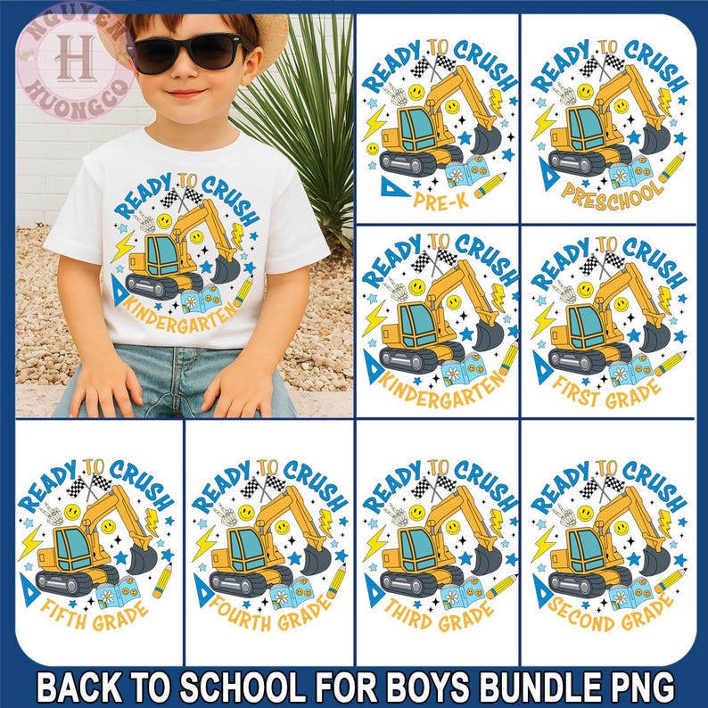Back to School for Boys PNG Bundle, Ready to Crush Kindergarten ...