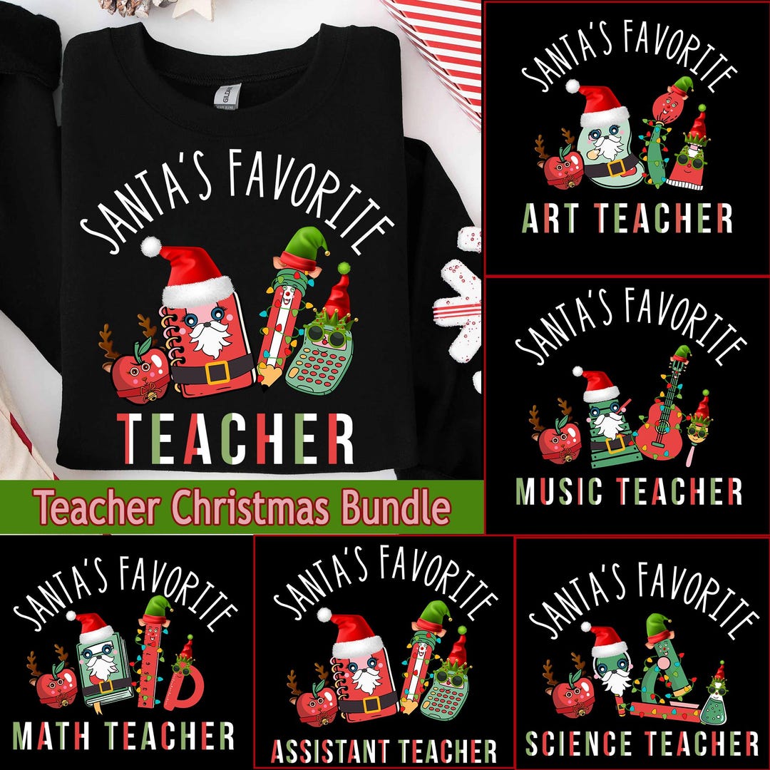 Teacher Christmas Png Bundle, Santa's Favorite Teacher Png,merry ...