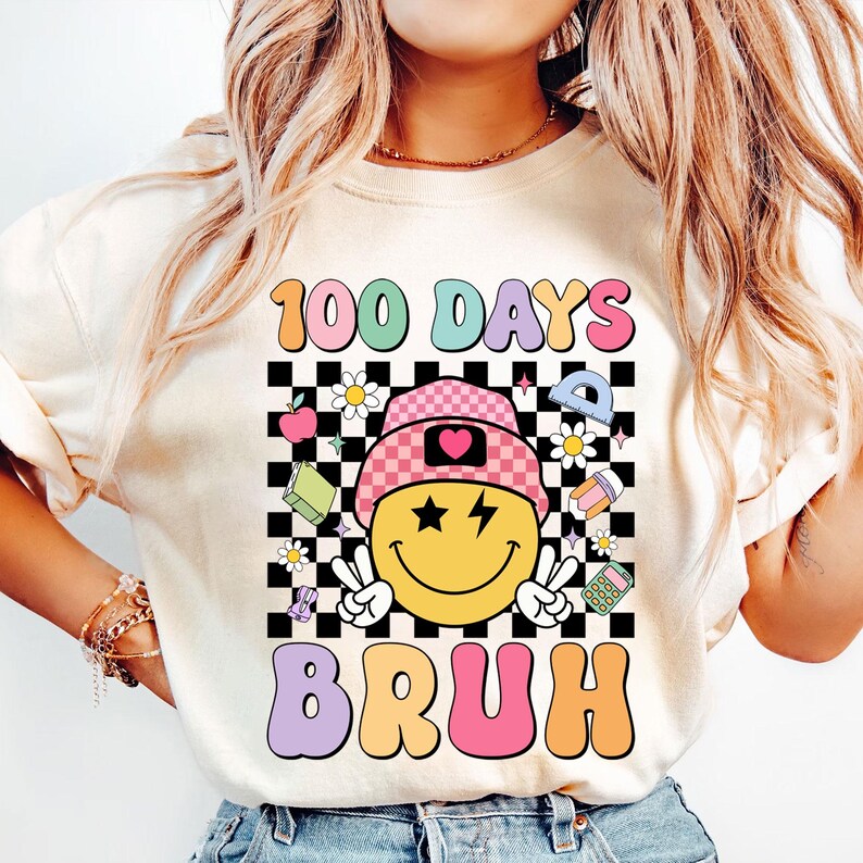 100 Days Bruh Smile Face PNG Retro Teacher 100 Days Png, 100th Day Png ...