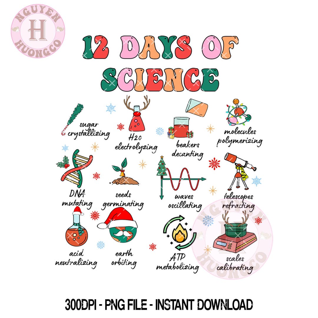 Teacher Christmas Png, 12 Days of Science Teacher Png, Science Teacher ...