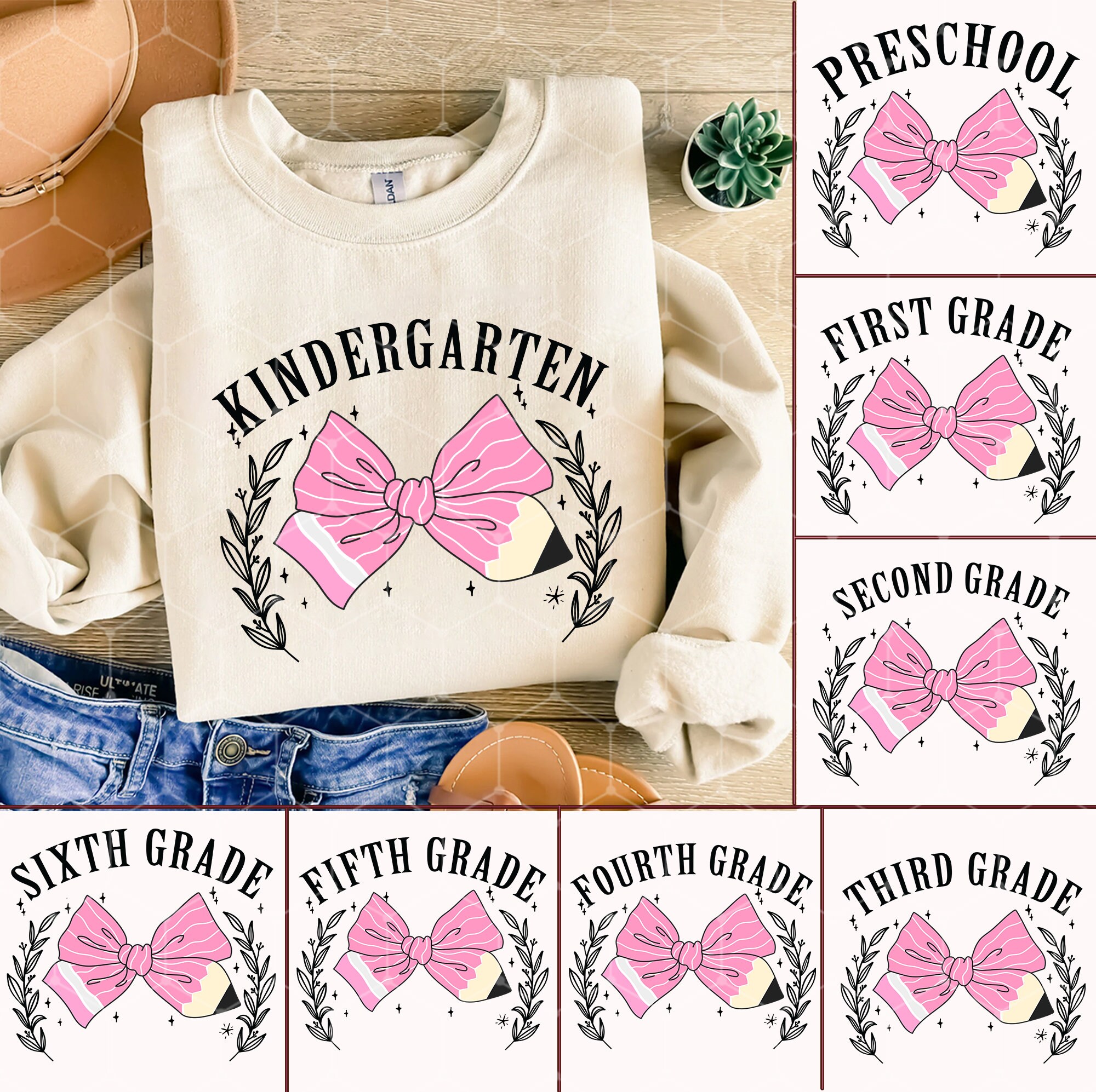 Retro Back to School Png Bundle, Pink Bow Png, Teacher Pencil Bow Png ...