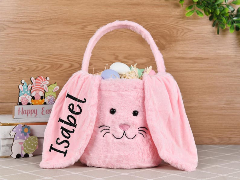 Personalized Plush Easter Bunny Basket: Easter Egg Hunt Bucket - Etsy