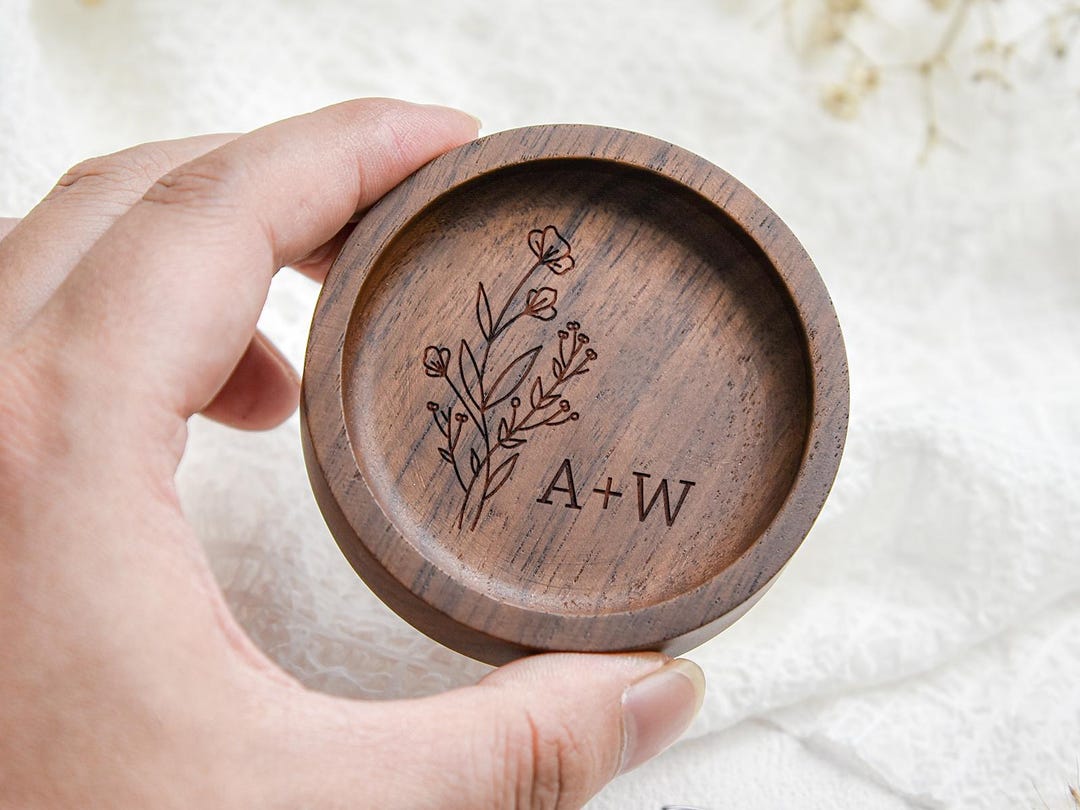 Custom Round Wood Ring Dish, Engagement Ring Holder, Personalized ...