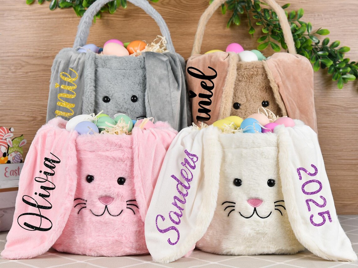 Personalized Plush Easter Bunny Basket: Easter Egg Hunt Bucket - Etsy