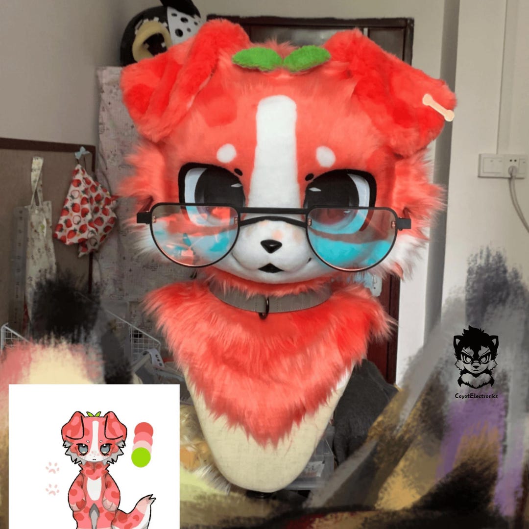 Cream Strawberry Dog Fursuit Head, Custom Fursuit Head, Kenomo Theme ...