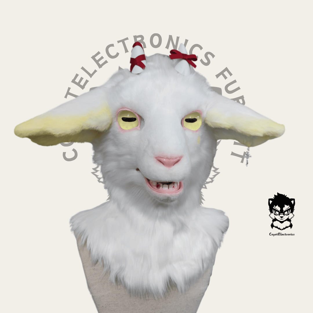 Real White Goat Fursuit Head, Custom Fursuit Head, Kenomo Theme Party ...