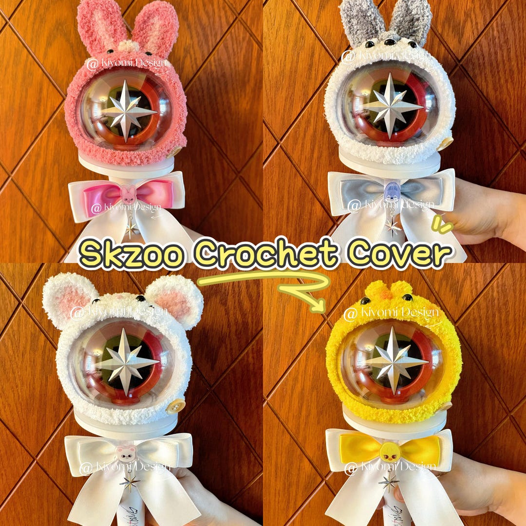 Skzoo Skz Lightstick Crochet Cover & Bowknots With Star Charms Bundle ...