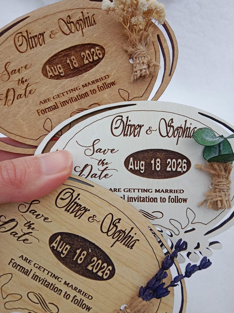 Wooden Save the Date Card: Rustic Floral Wedding Magnet - Etsy