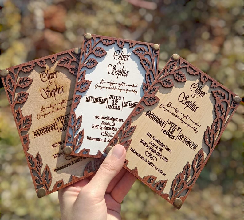 Custom Wooden Wedding Invitations, Personalized Birch or Maple - Etsy