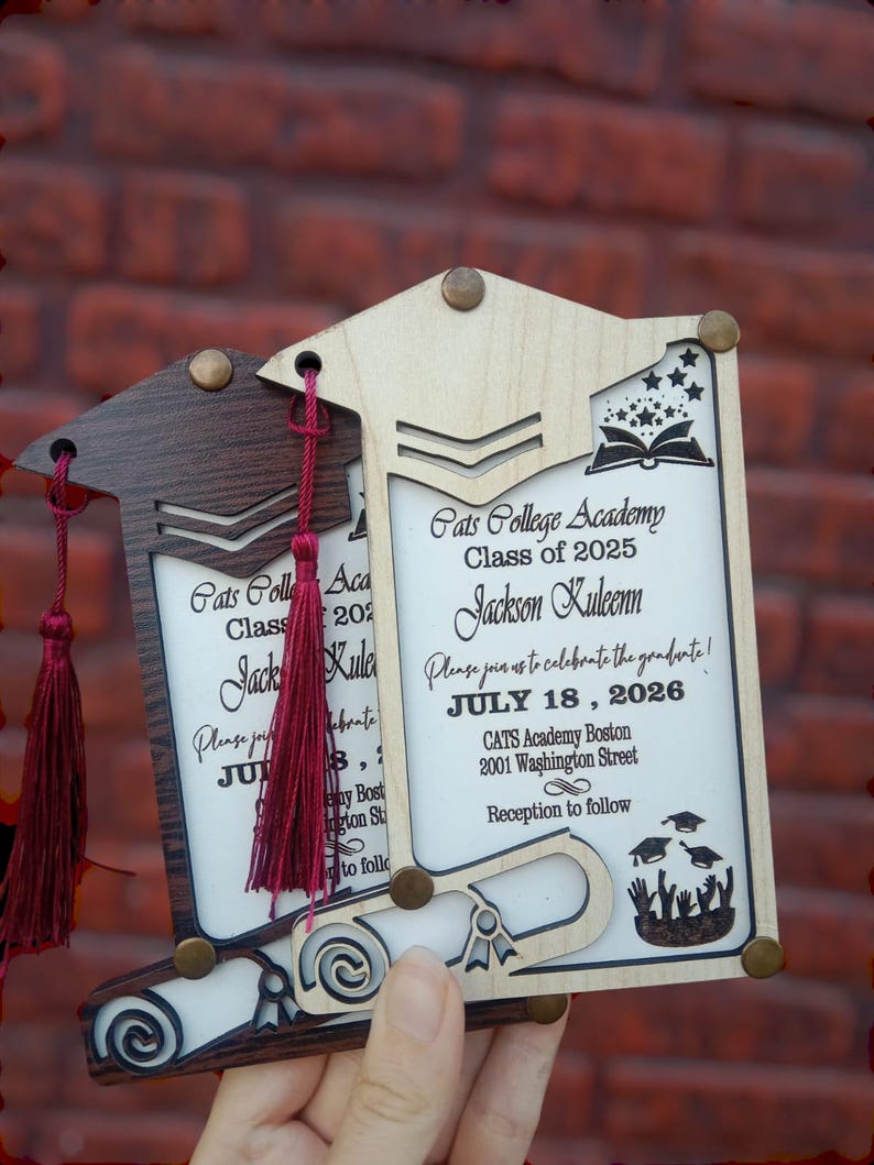 Custom Wooden Graduation Invitation – Rustic Handmade Card - Etsy