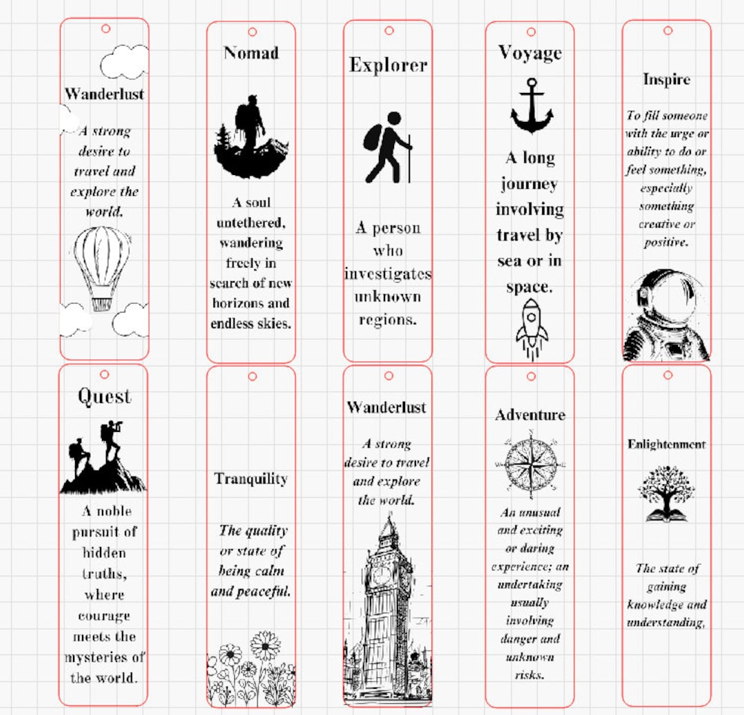 Definition Themed Bookmarks Set of 10 Downloadable Files for Laser ...