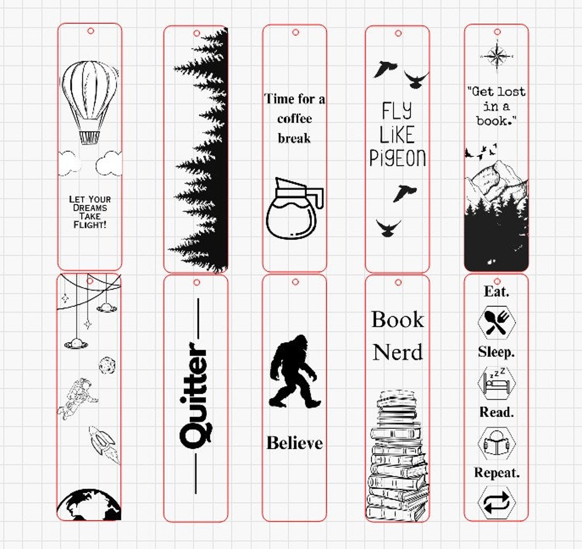Assorted Bookmark Designs - Set of 10 Downloadable Files for Laser ...