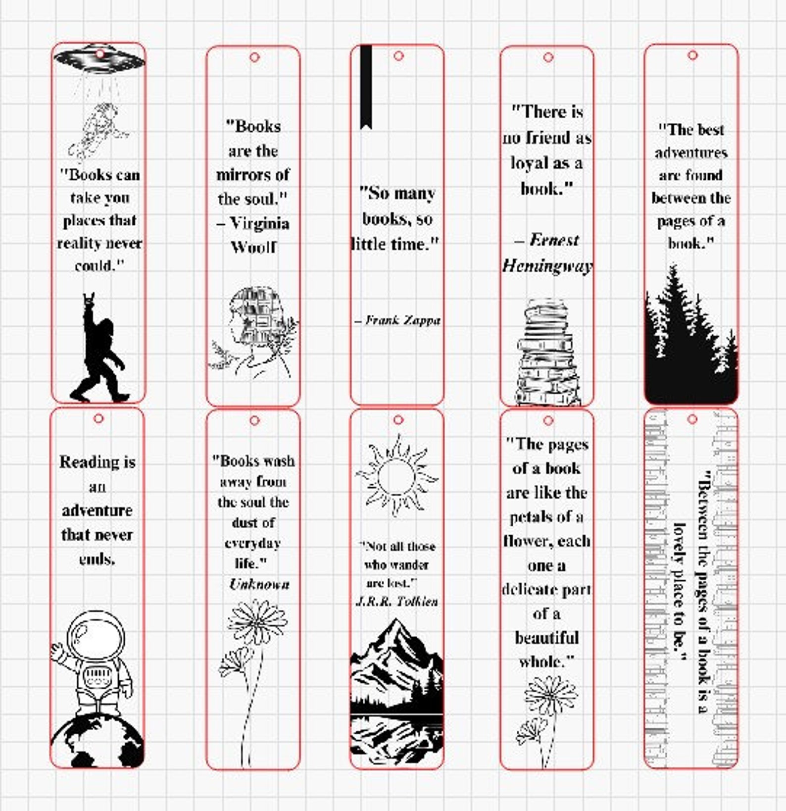 Quotes Themed Bookmarks - Set of 10 Downloadable Files for Laser ...