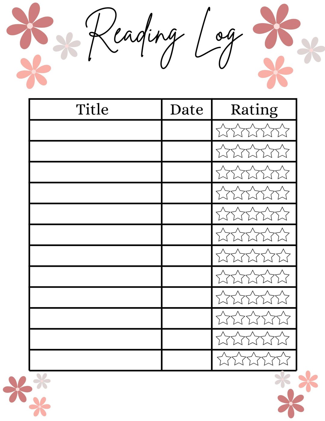 Reading Log Digital Download - Etsy