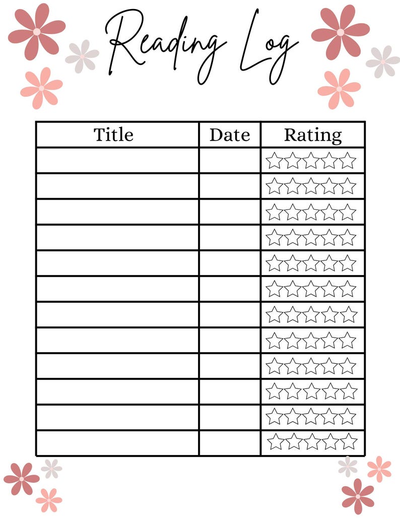 Reading Log Digital Download - Etsy