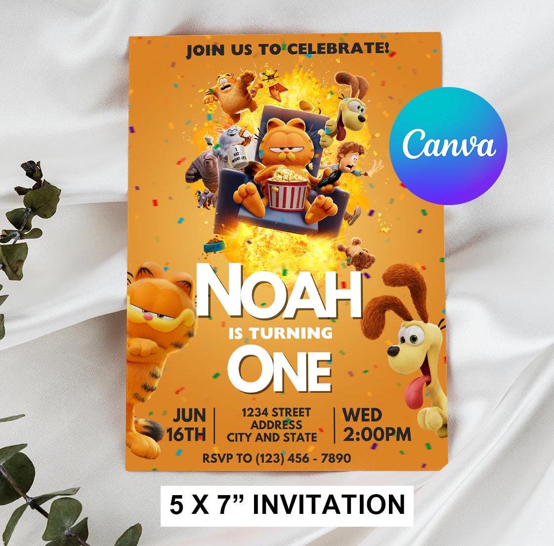 Editable Garfield Birthday Invitation With Editable Garfield Party Hat ...