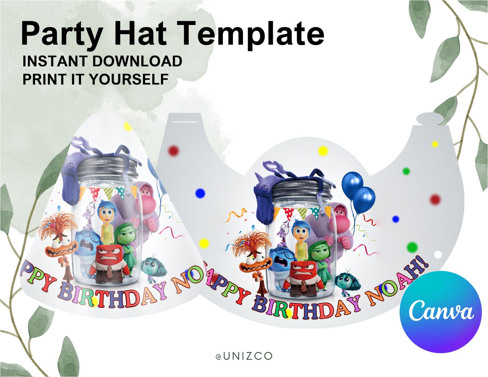 Editable Inside Out 2 Birthday Invitation With Inside Out 2 Party Hat ...
