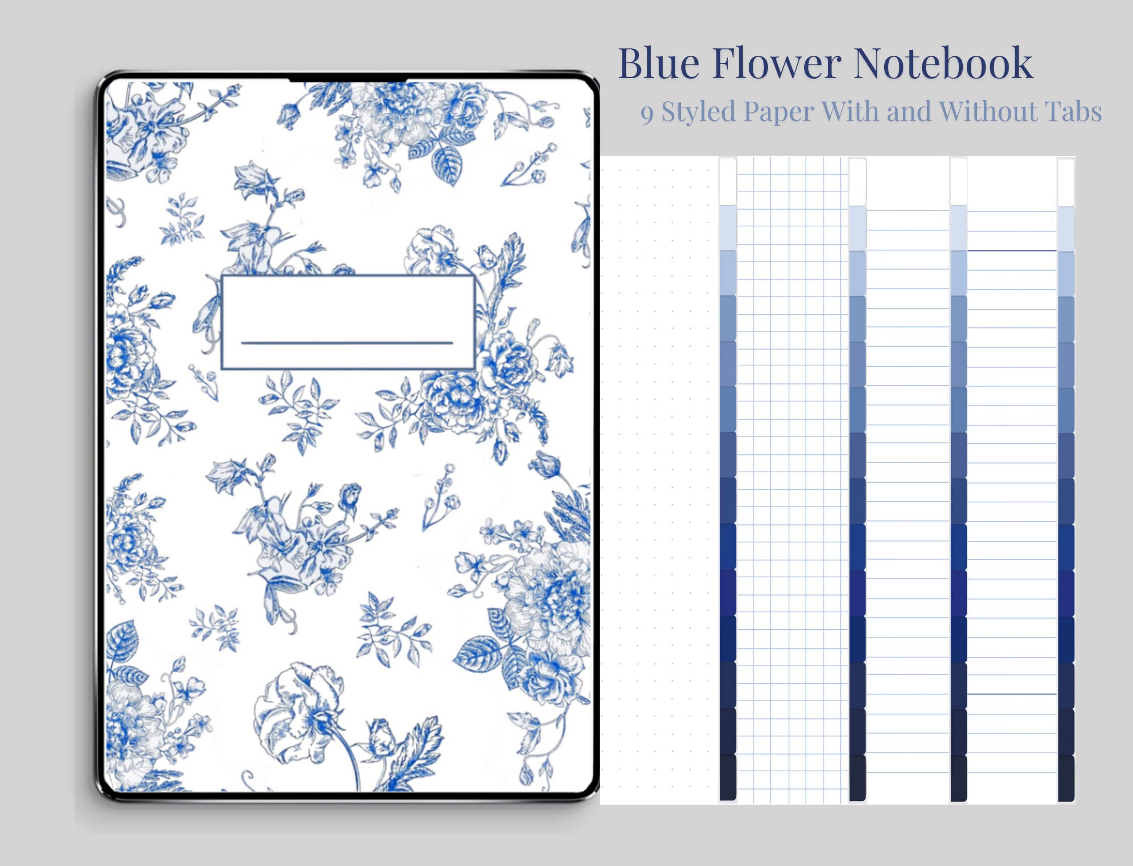 Blue Aesthetic Flower Digital Notebook - Etsy
