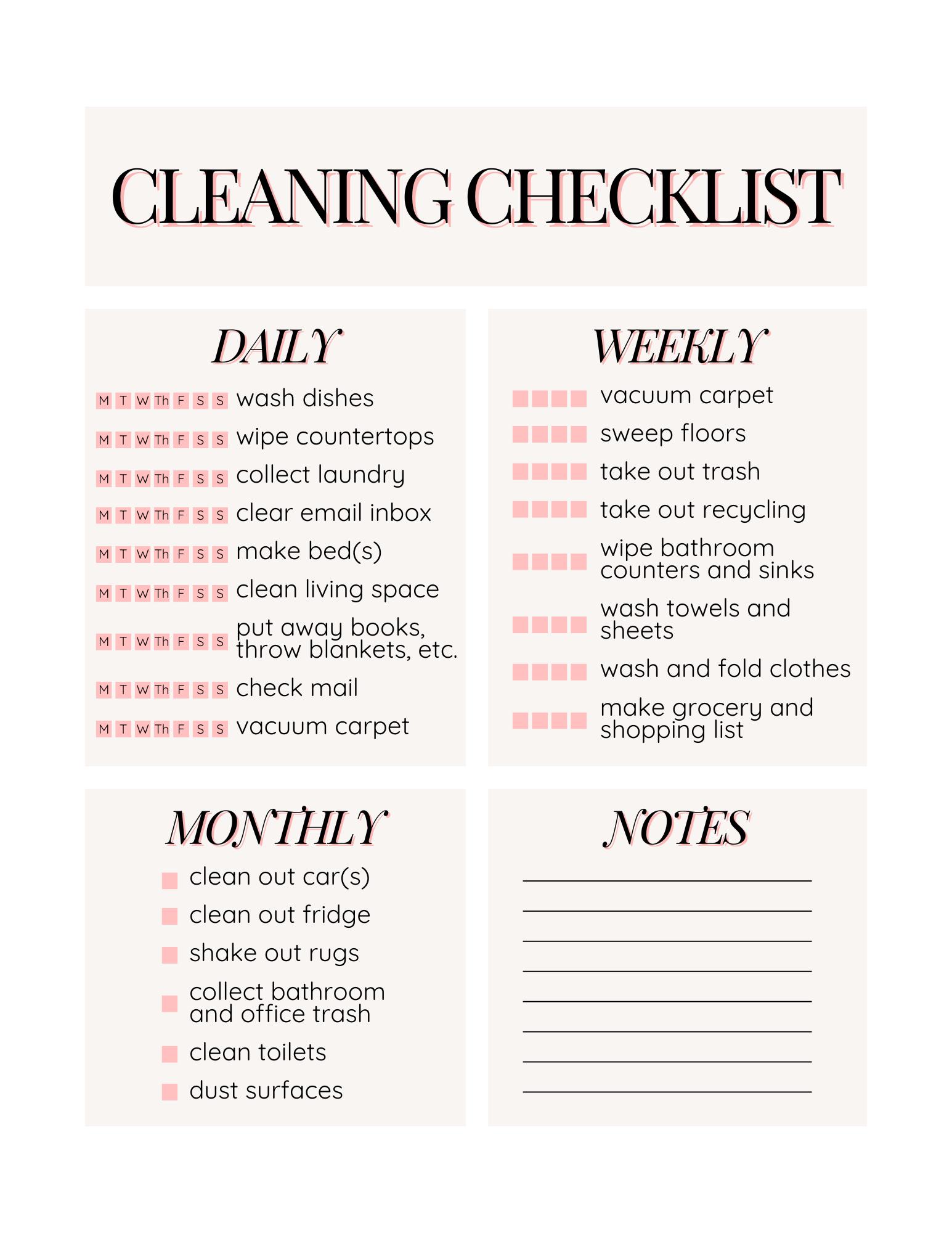Simple Cleaning Checklist - Instant Digitial Download for Printable ...