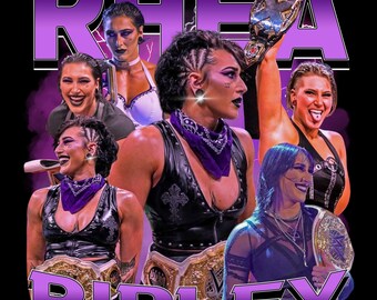 RHEA RIPLEY T Shirt Design. Png Digital 4500x5100 Px. WWE, Boxer, Retro ...