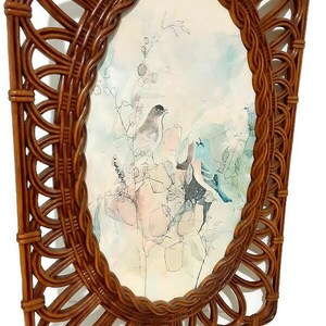 Vintage Rattan Frame With Barbara Weldon Birds Faux Wicker Wall Decor ...