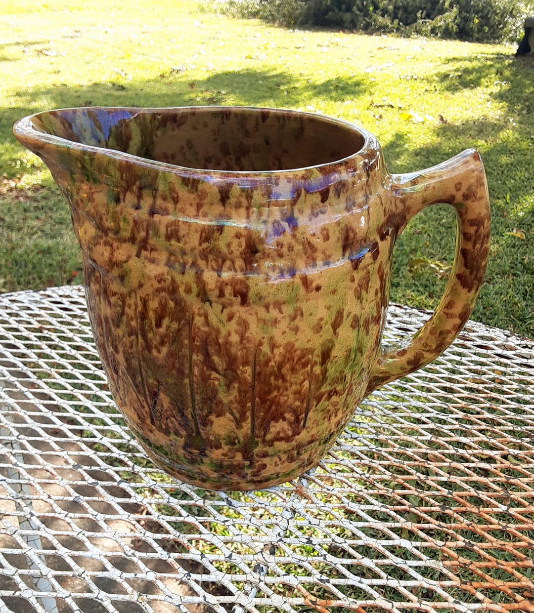 Antique Spongeware Barrel Jug - Yellow Stoneware Water Pitcher -morton ...