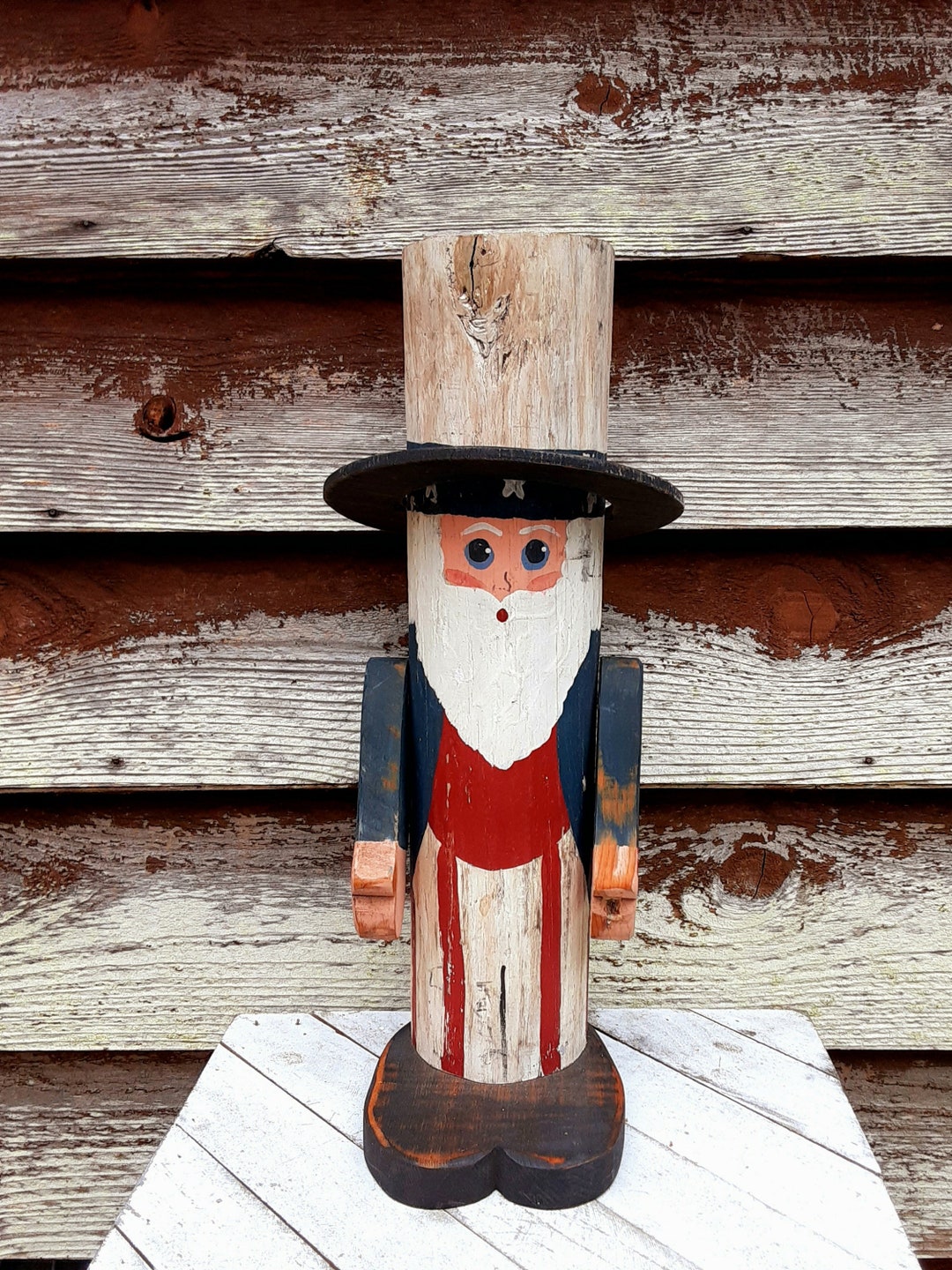 Uncle Sam Folk Art Wooden Statue Red White and Blue - Etsy