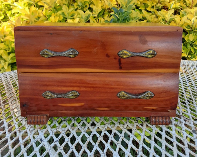 Vintage Cedar Jewelry Box - Two Drawer Mini Cedar Chest - Etsy