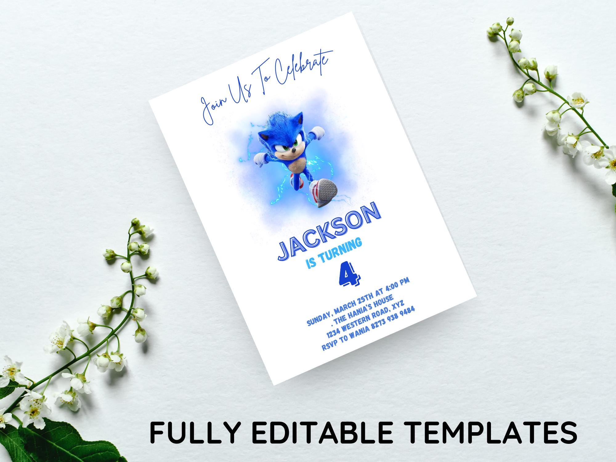 Super Sonic Birthday Invitation Card, Editable Birthday Invitation Card ...