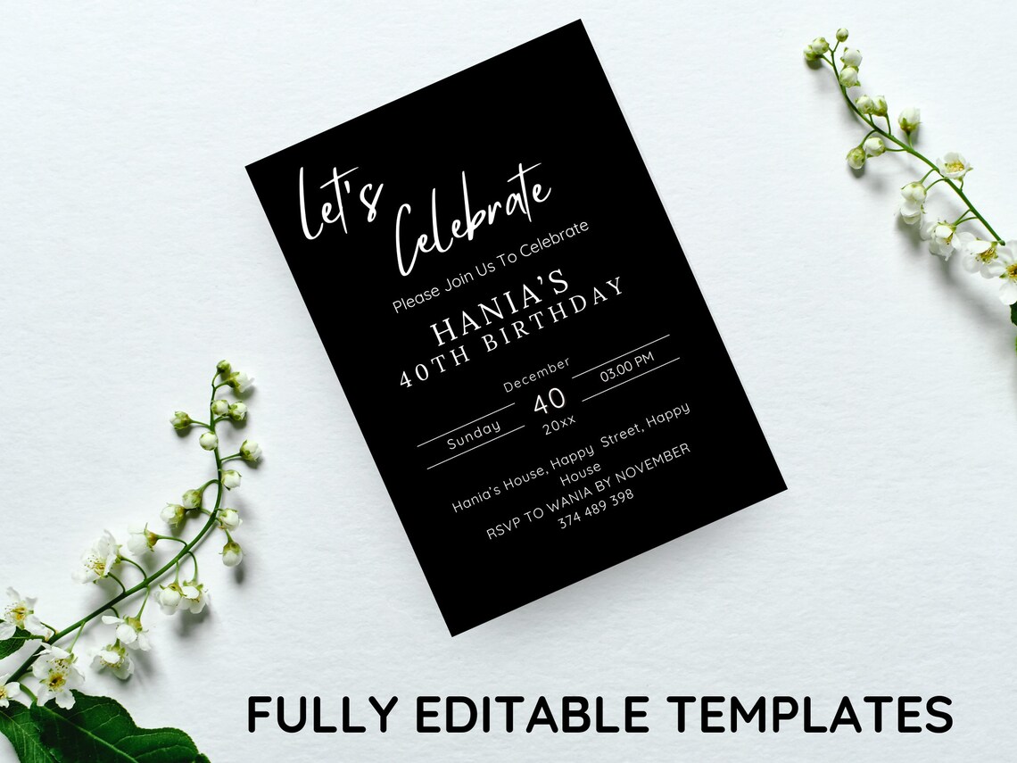 Let's Celebrate Party Invitation Template, Editable and Printable Birthday Invitation Template ...