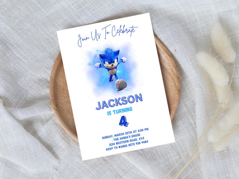 Super Sonic Birthday Invitation Card, Editable Birthday Invitation Card ...