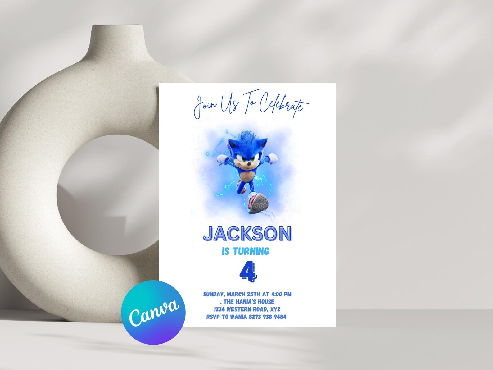 Super Sonic Birthday Invitation Card, Editable Birthday Invitation Card ...