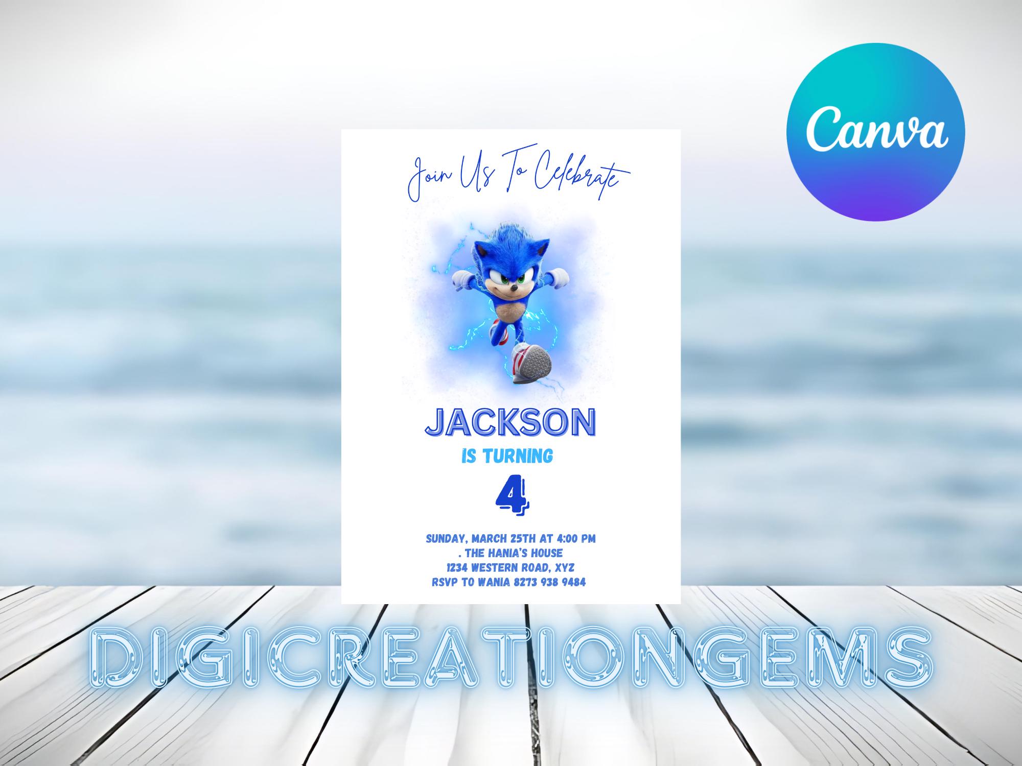 Super Sonic Birthday Invitation Card, Editable Birthday Invitation Card ...