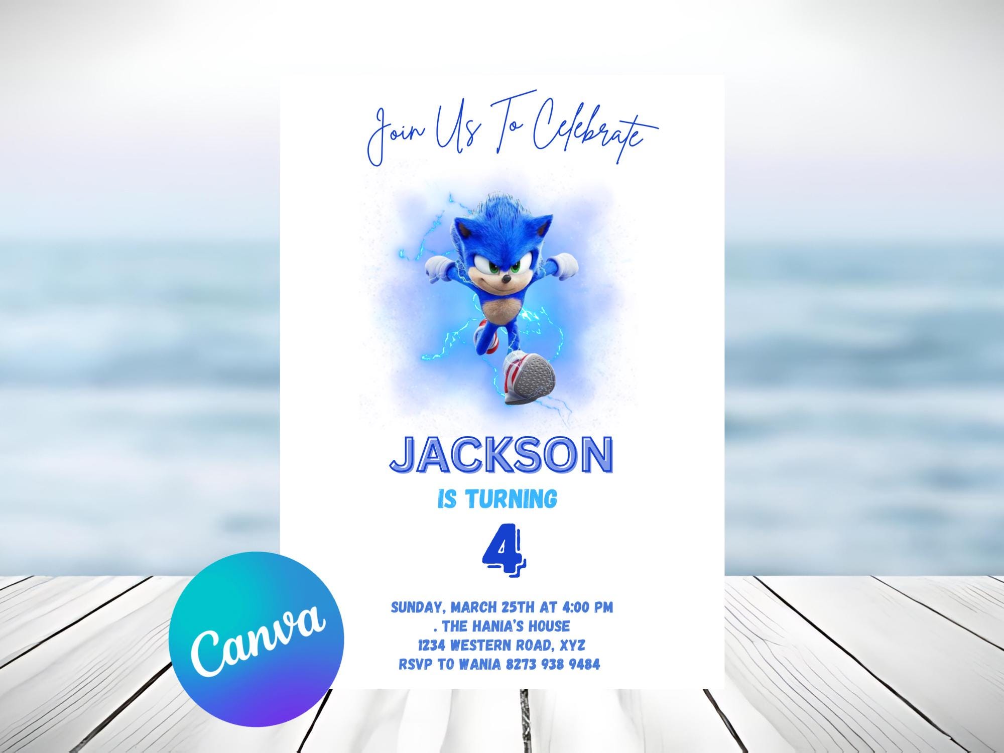 Super Sonic Birthday Invitation Card, Editable Birthday Invitation Card ...