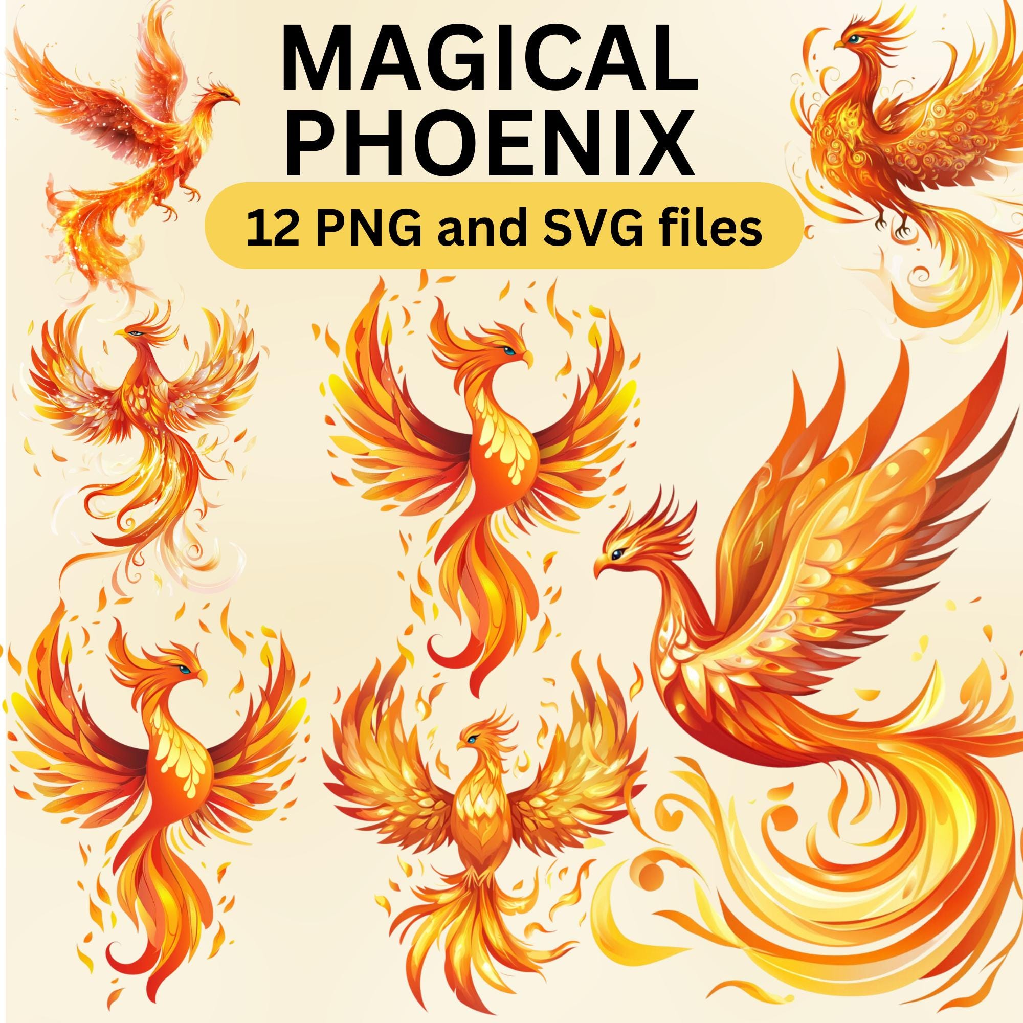 Magical Phoenix Clip Art | Vibrant Mythical Bird Illustration | Fantasy ...