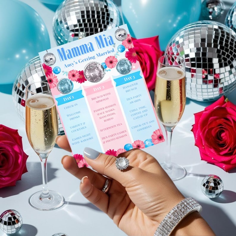 Editable Mamma Mia Hen Party Itinerary | ABBA Themed Hen Do Schedule ...