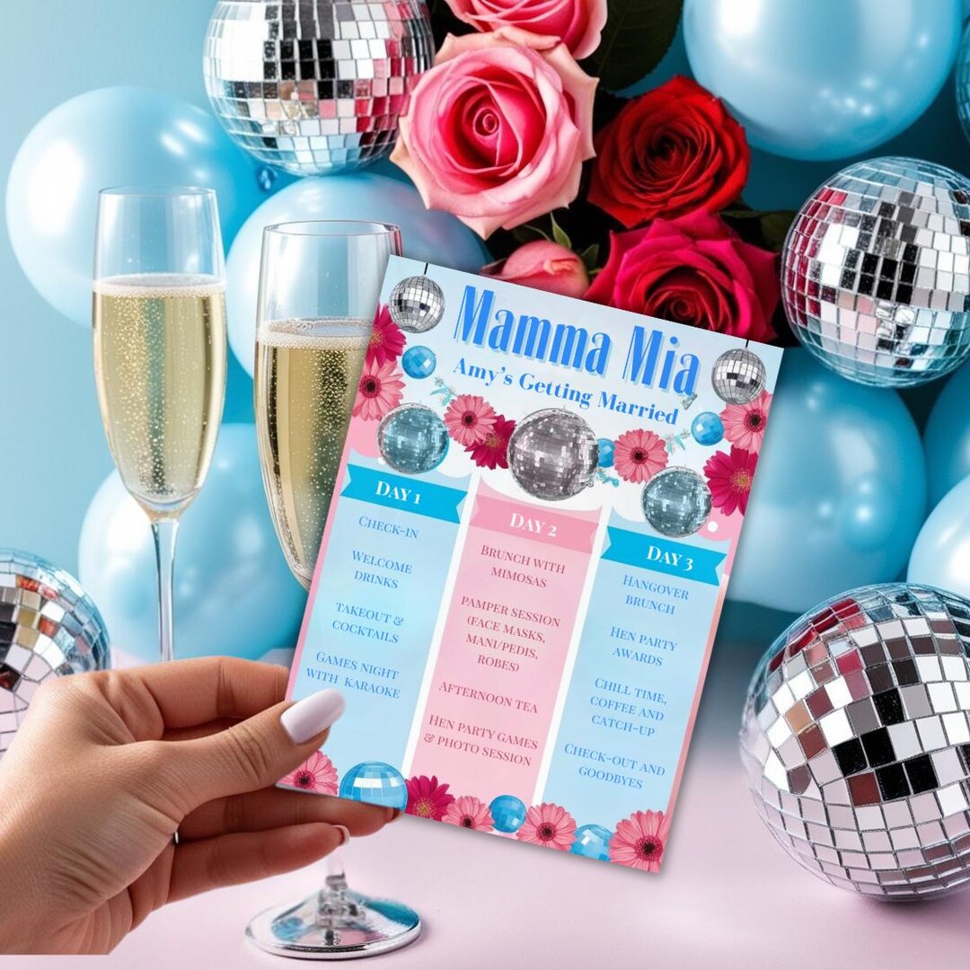 Editable Mamma Mia Hen Party Itinerary | ABBA Themed Hen Do Schedule ...