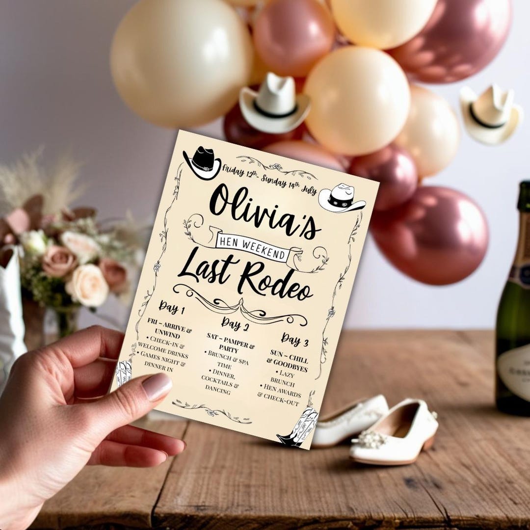 Editable Last Rodeo Hen Party Itinerary | Western Themed Hen Do ...