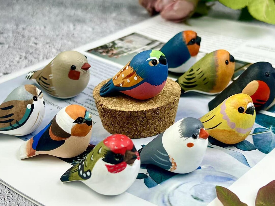 10 Styles Mini Wooden Bird Home Decor Wood Pet Figures, Adorable Wood ...
