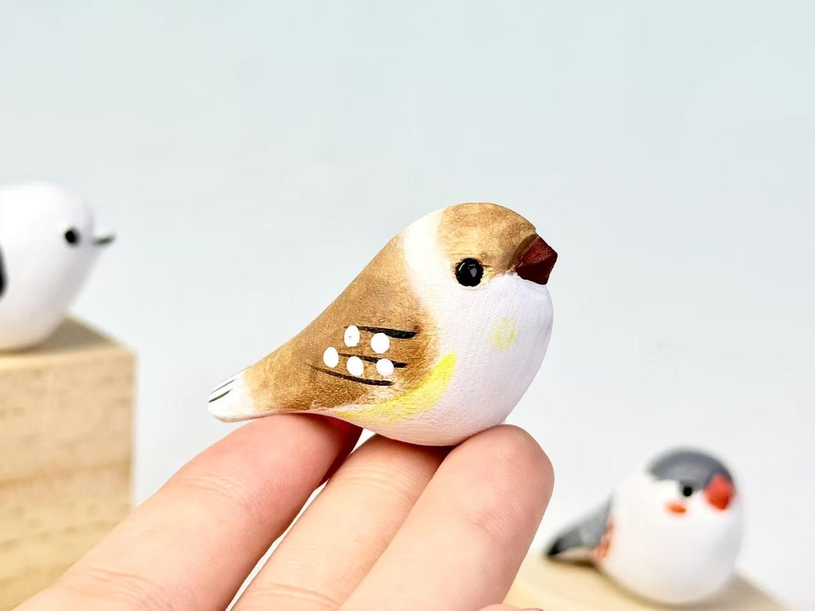 Tiny Cute Wooden Bird Bookshelf Decor Wooden Desk Pet Figures, Wooden ...