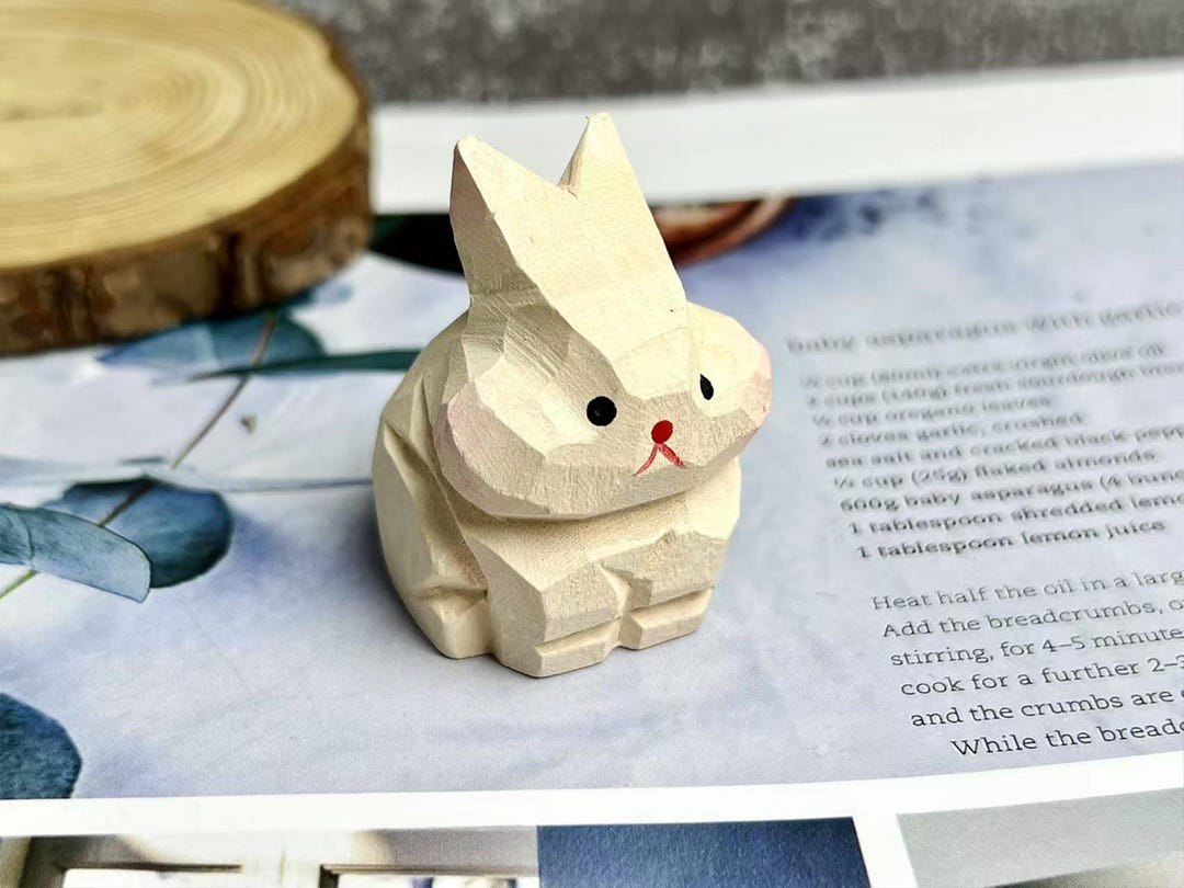 Handmade Wooden Bunny Desktop Decor Ornament, Hand-carved Rabbit ...