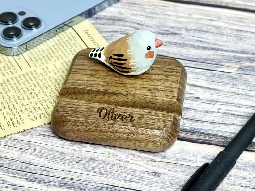 Custom Wooden Bird Cell Phone Holder Desk Storage, Hand-carved Wooden ...
