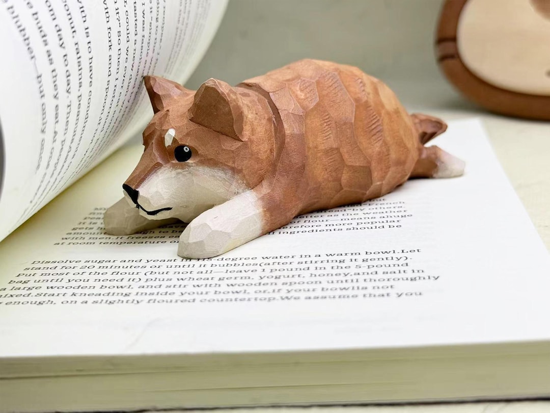Handcrafted Wooden Dog Figurine Decor Ornament, Handmade Shiba Inu Dog ...