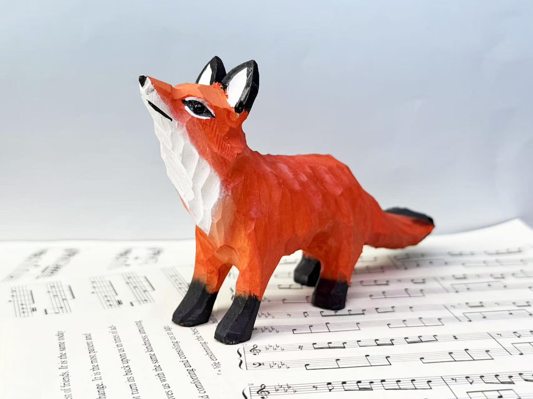 Cute Wild Red Fox Figurine Wooden Decor Ornament, Wooden Fox Art ...